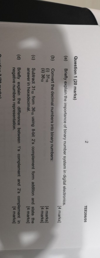 Solved 2 Question 1 (20 marks) Briefly explain the | Chegg.com