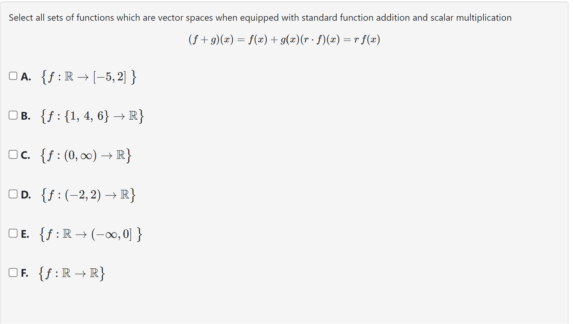 Solved (f+g)(x)=f(x)+g(x)(r⋅f)(x)=rf(x) | Chegg.com