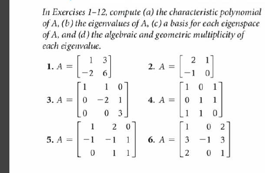 Solved In Exercises 1-12, compute (a) the characteristic | Chegg.com