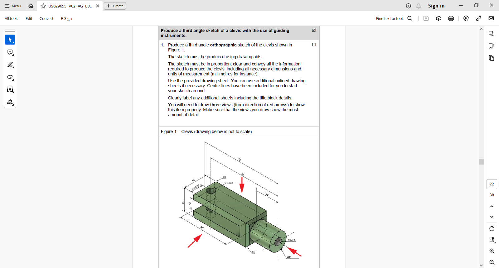 Solved Produce a third angle sketch of a clevis with the use | Chegg.com
