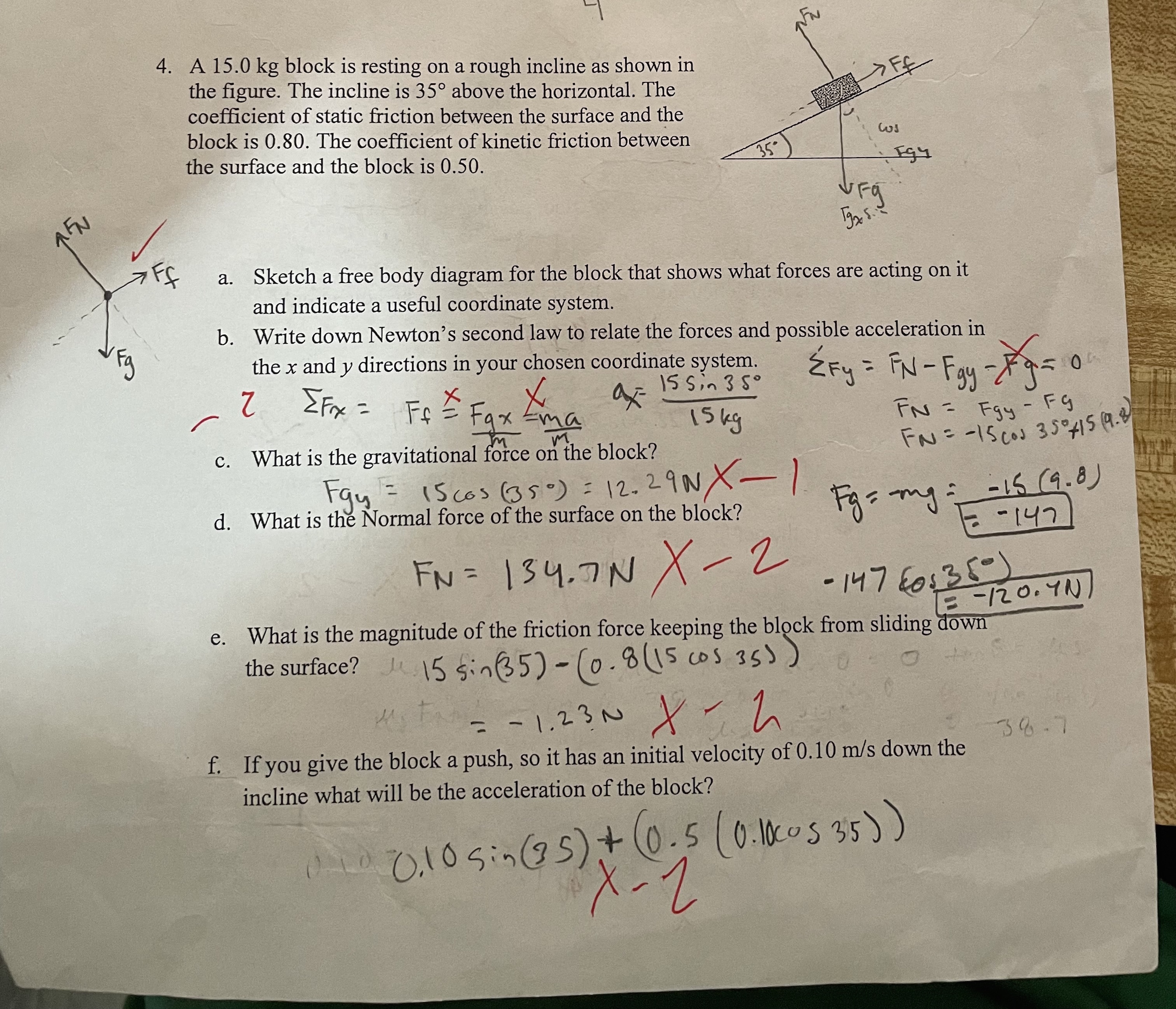 Solved 4. A 15.0 kg block is resting on a rough incline as | Chegg.com