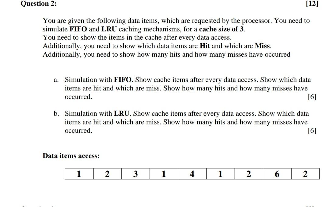 Solved Question 2: [12] You are given the following data | Chegg.com