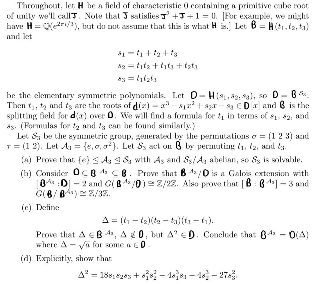 Solved Throughout, let H be a field of characteristic 0 | Chegg.com
