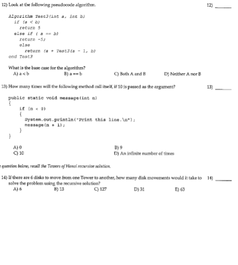 Solved 12 Look At The Following Pseudocode Algorithm 12