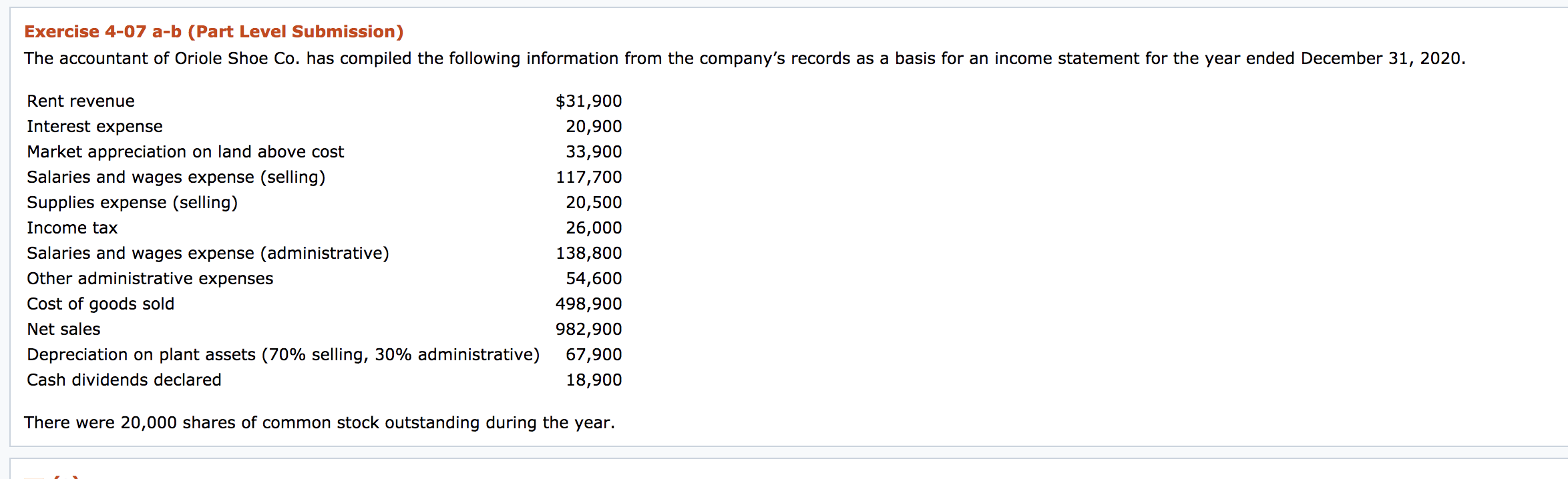 Solved Exercise 4-07 a-b (Part Level Submission) The | Chegg.com