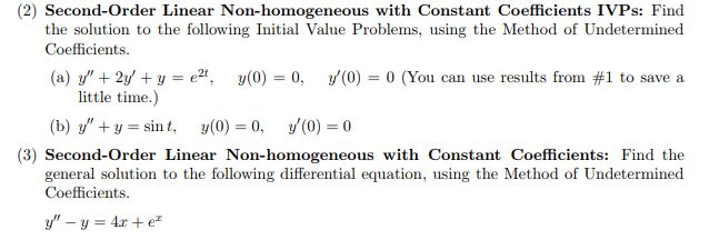 Solved (2) Second-Order Linear Non-homogeneous with Constant | Chegg.com
