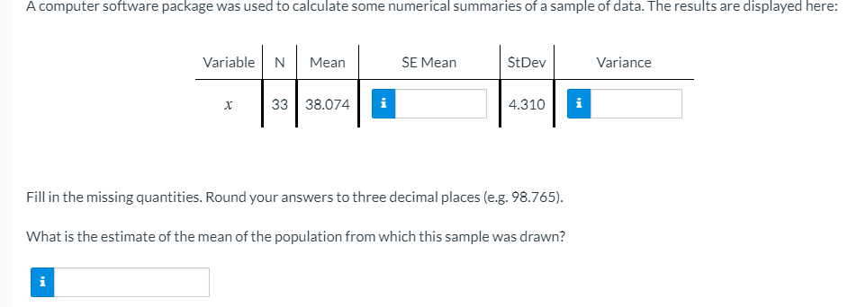 Solved A computer software package was used to calculate | Chegg.com