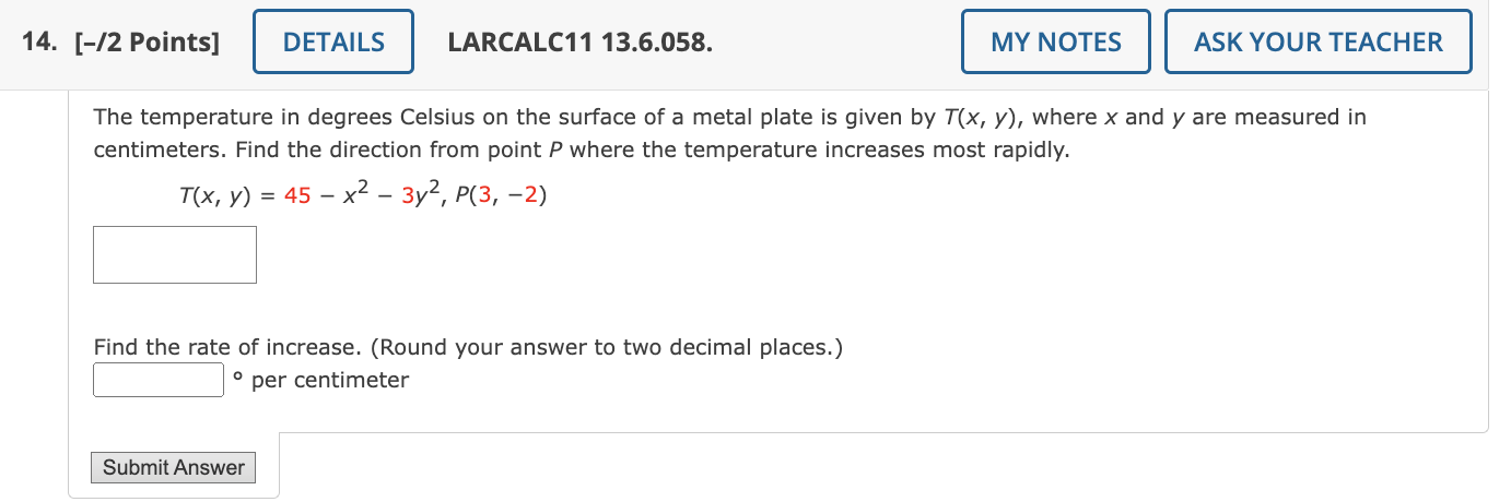Solved 14. [-/2 Points] DETAILS LARCALC11 13.6.058. MY NOTES | Chegg.com