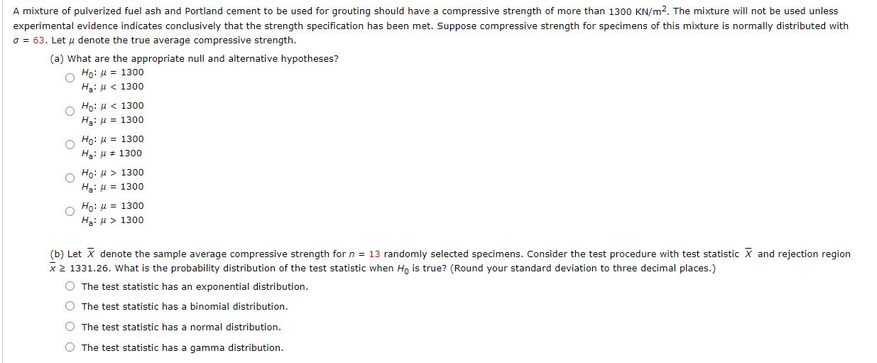 Solved A mixture of pulverized fuel ash and Portland cement | Chegg.com
