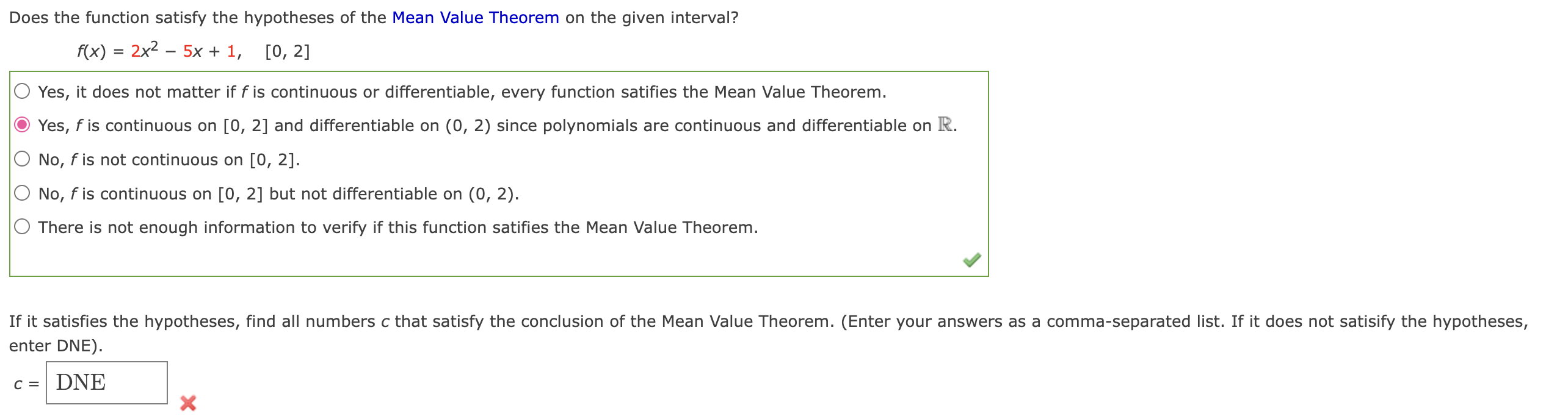 Solved Does the function satisfy the hypotheses of the Mean | Chegg.com