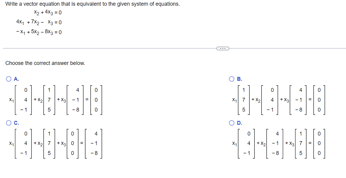 Solved Write a vector equation that is equivalent to the | Chegg.com