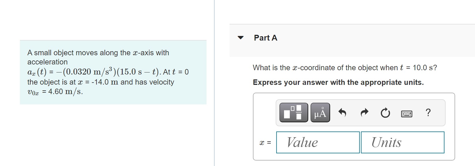 Solved Part AA small object moves along the x-axis | Chegg.com