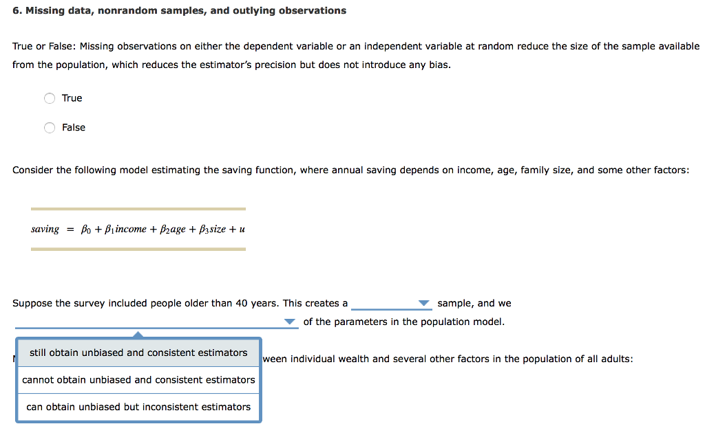 Solved 6 Missing Data Nonrandom Samples And Outlying 