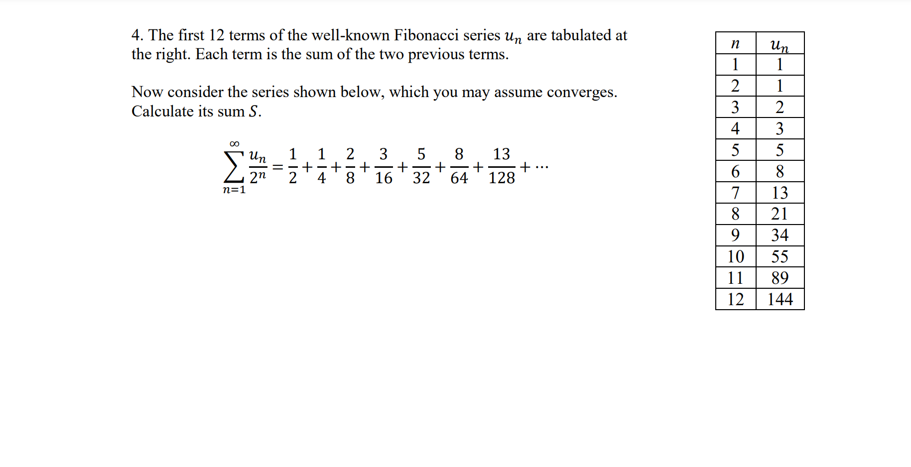 Solved 4. The first 12 terms of the well-known Fibonacci | Chegg.com