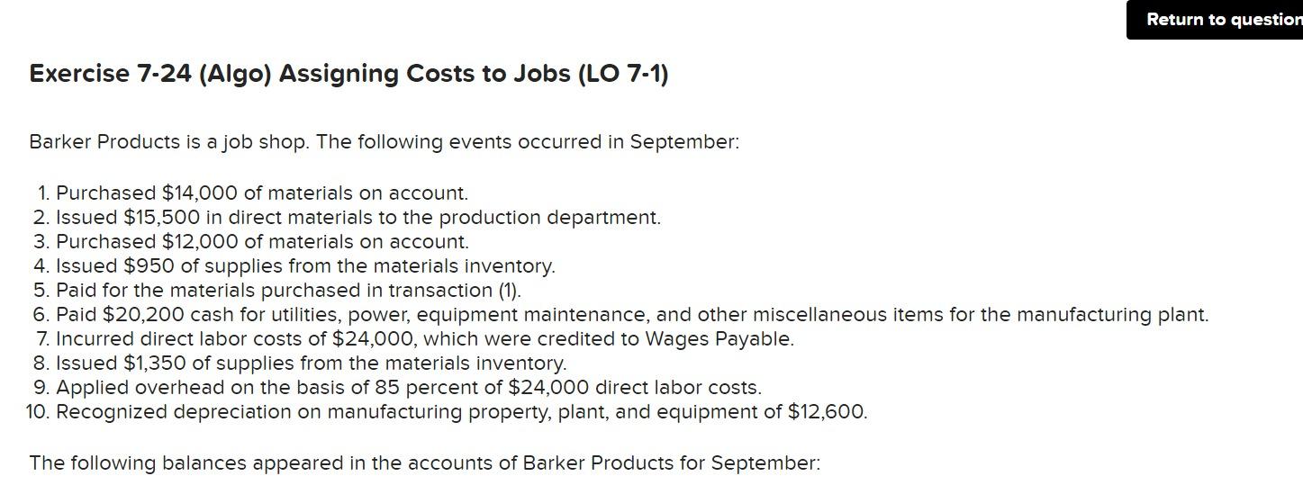 Solved Exercise 7-24 (Algo) Assigning Costs to Jobs (LO 7-1) | Chegg.com