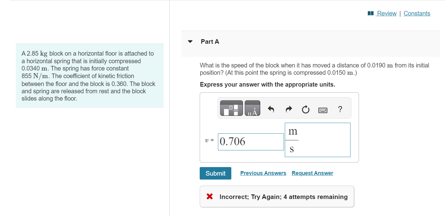 Solved A 2.85 kg block on a horizontal floor is attached to | Chegg.com