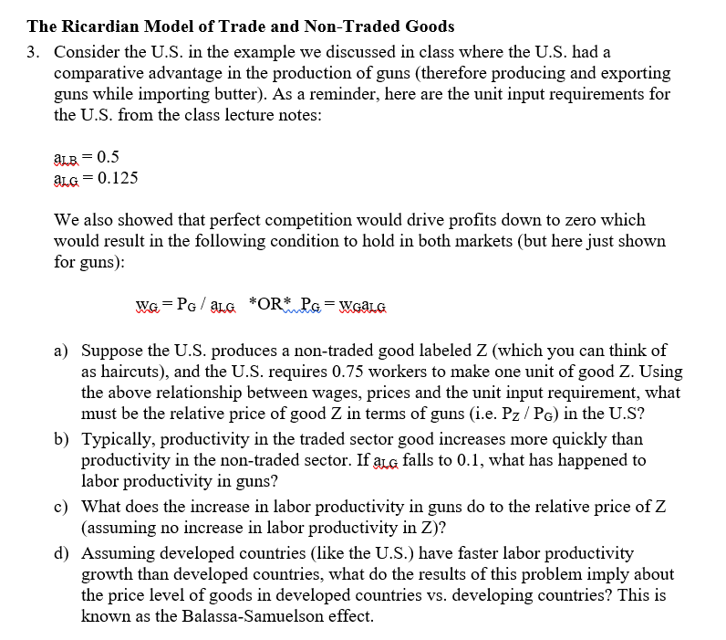 The Ricardian Model of Trade and Non-Traded Goods | Chegg.com