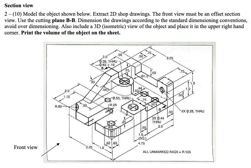 Solved Section view 2-(10) Model the object shown below. | Chegg.com