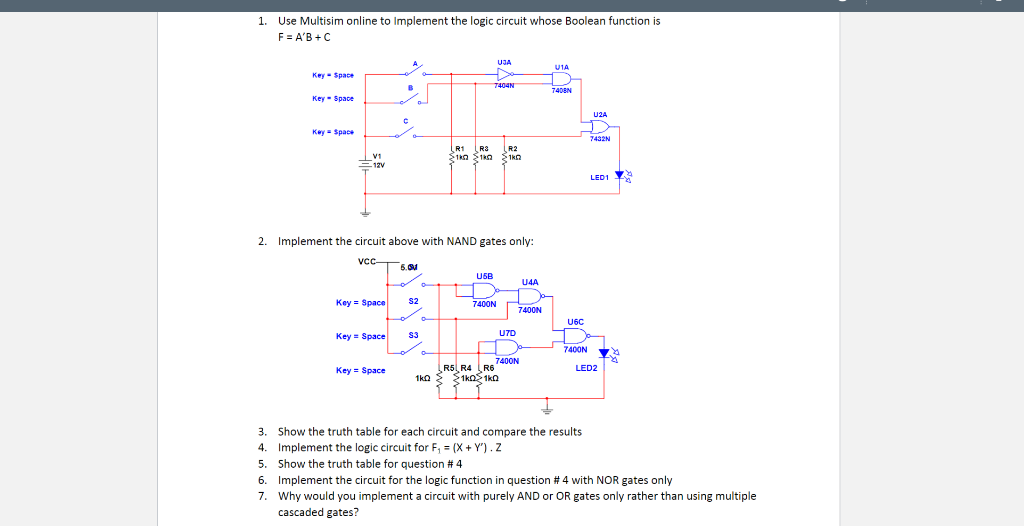 Solved 1. Use Multisim online to Implement the logic circuit | Chegg.com