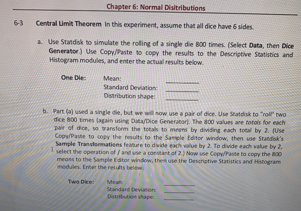 Solved Chapter 6: Normal Disitributions 6-3 Central Limit | Chegg.com