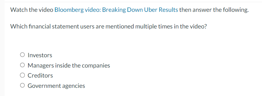 Solved Watch the video Bloomberg video: Breaking Down Uber | Chegg.com