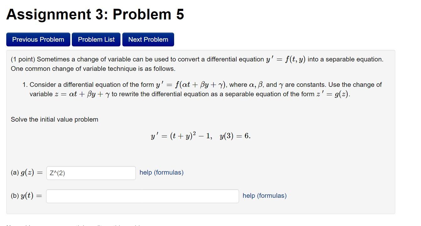 Solved (1 point) Sometimes a change of variable can be used | Chegg.com