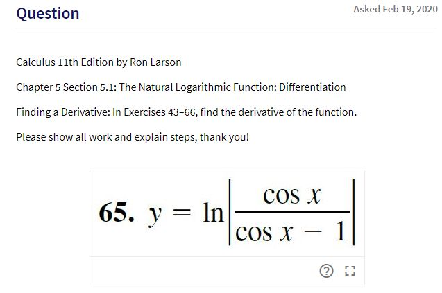 Solved Question Asked Feb 19, 2020 Calculus 11th Edition by | Chegg.com