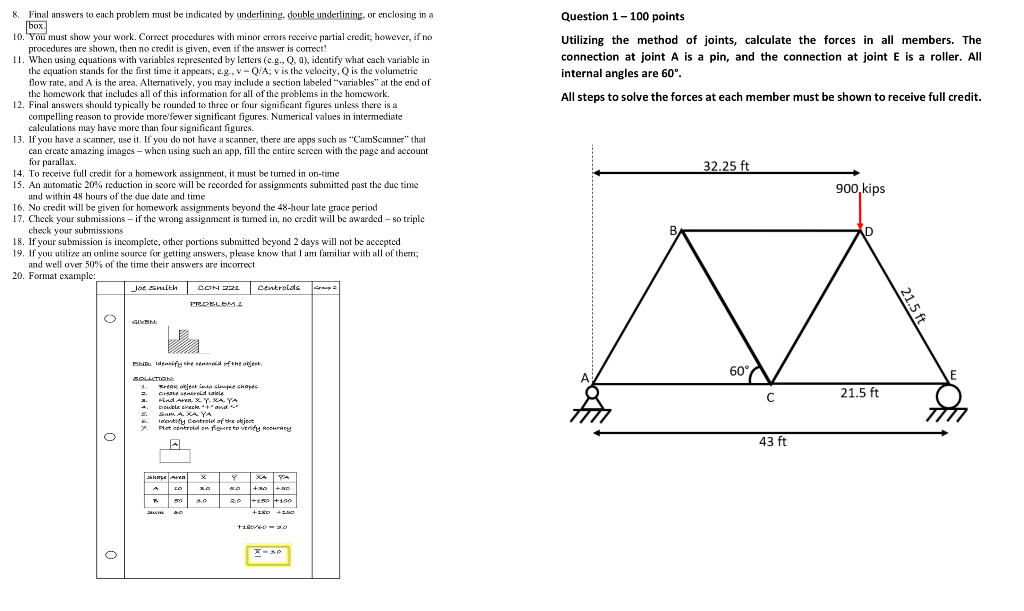 Solved CON 221 Homework 3 – Method of Joints PROBLEM POINTS | Chegg.com