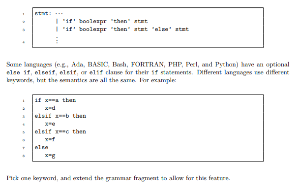 Solved stmt: 1 2 | 'if' boolexpr 'then' stmt | 'if' boolexpr | Chegg.com
