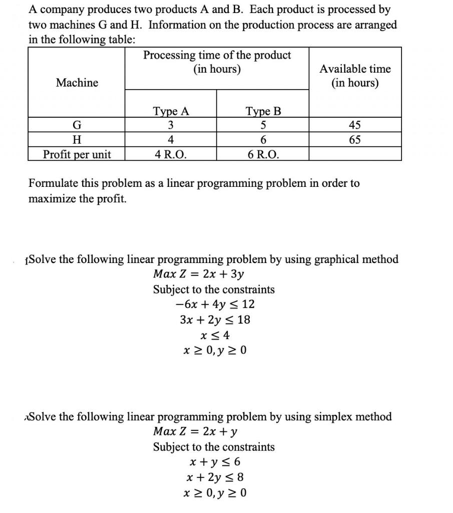 Solved A company produces two products A and B. Each product | Chegg.com