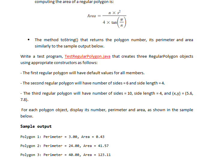Solved Invoke methods on objects Exercise#1: n-sided Regular | Chegg.com