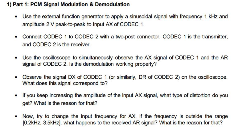 Solved 1) Part 1: PCM Signal Modulation & Demodulation • Use | Chegg.com