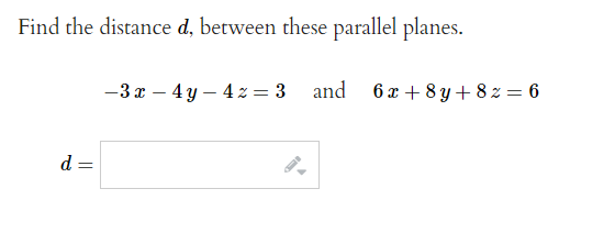 Find the distance d, between these parallel planes. | Chegg.com