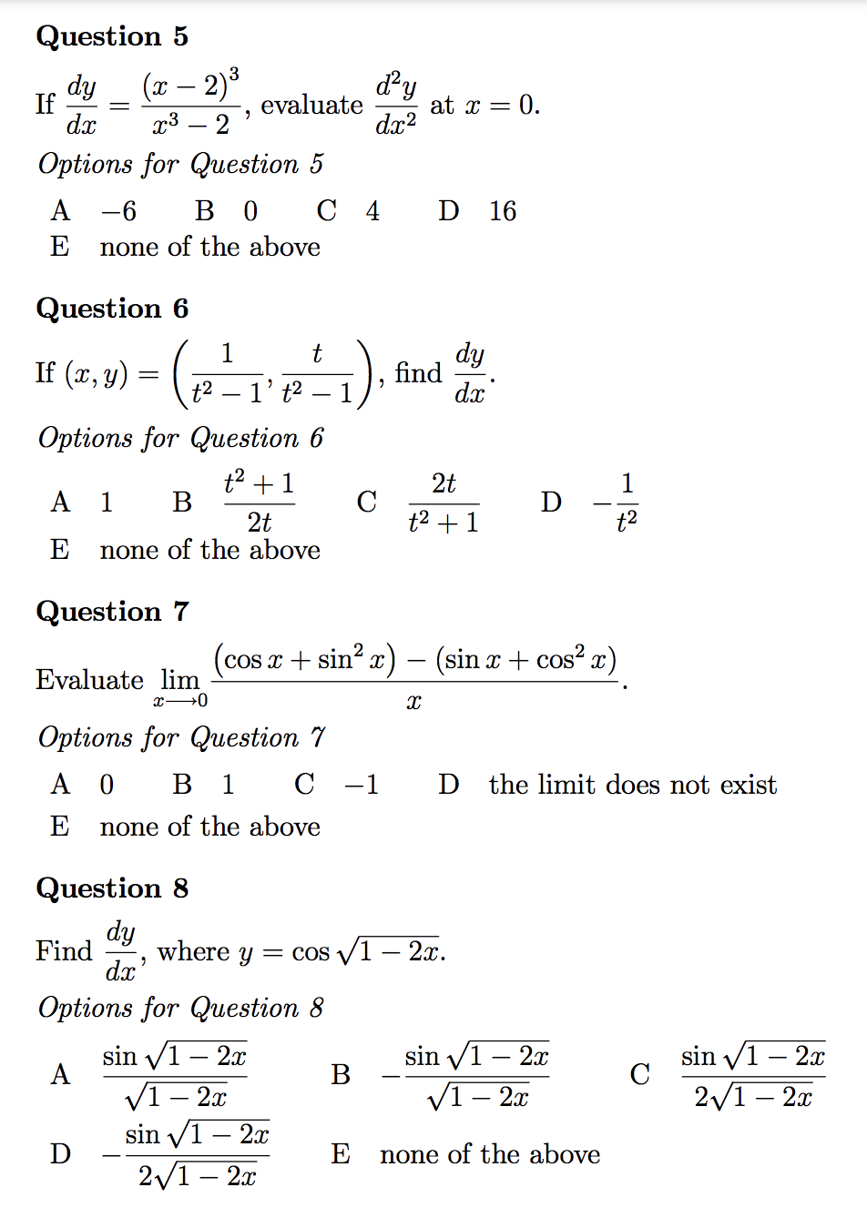 Solved > Question 5 dy (x - 2)3 day If evaluate at x = 0. dx | Chegg.com