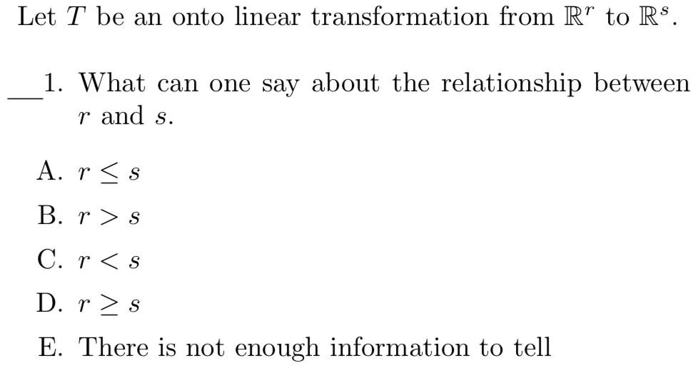 Solved Let T ﻿be an onto linear transformation from Rr ﻿to | Chegg.com
