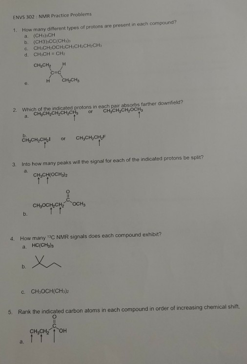 Solved ENVS 302: NMR Practice Problems 1. How many different | Chegg.com