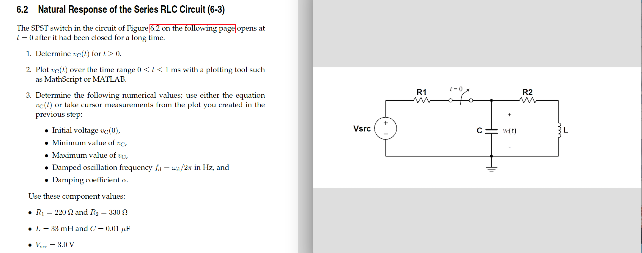Natural Response of the Series RLC Circuit (6-3) 6.2 | Chegg.com