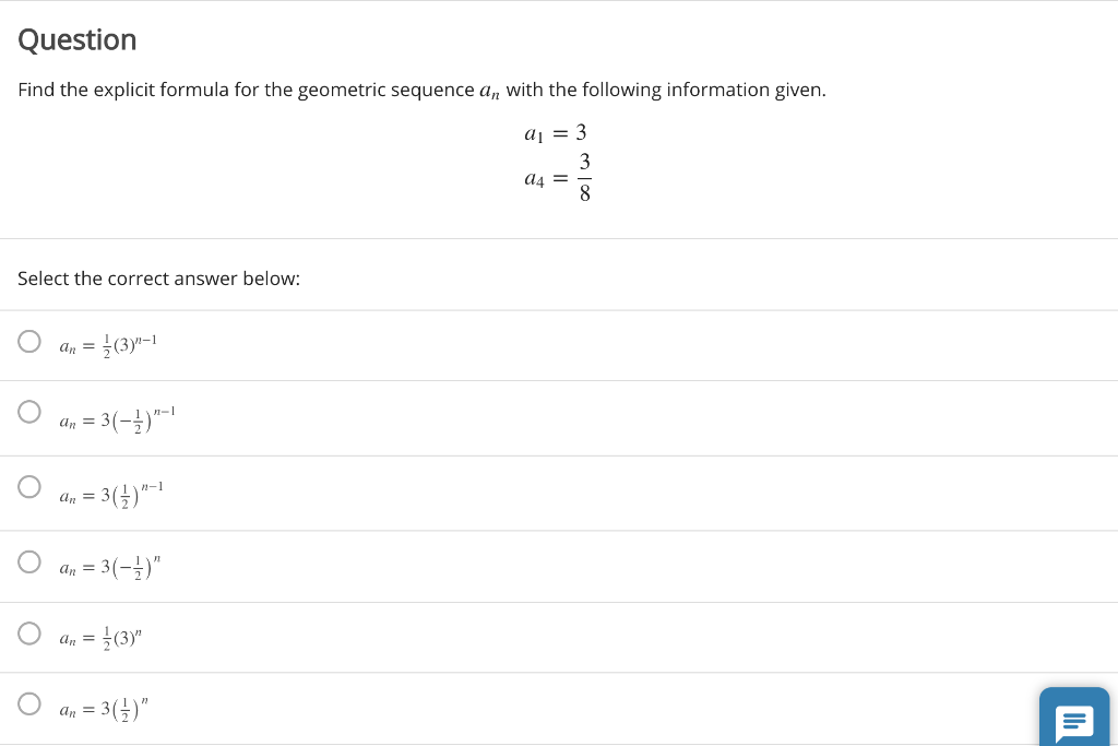 Solved Question Find the explicit formula for the geometric | Chegg.com