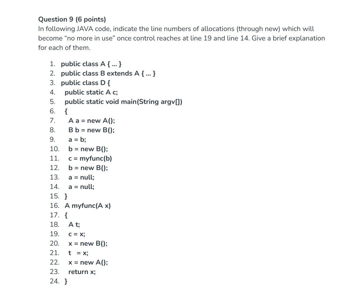 Solved Question 9 (6 points) In following JAVA code, | Chegg.com