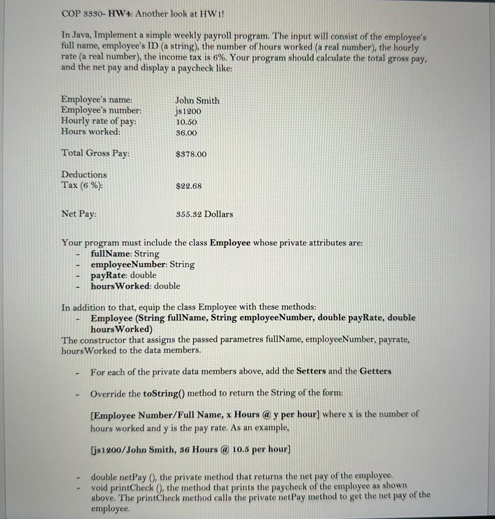 Solved COP 9830- HW4: Another look at HW 1! In Java, | Chegg.com