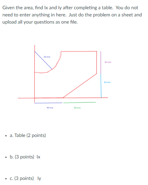 Solved Given the area, find Ix and ly after completing a | Chegg.com