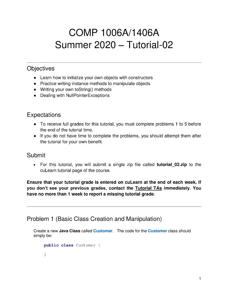 Solved COMP 1006A/1406A Summer 2020 - Tutorial-02 Objectives | Chegg.com