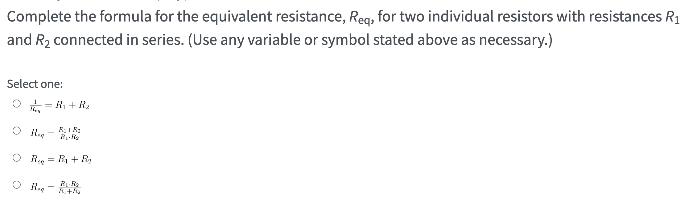 Solved Complete the formula for the equivalent resistance, | Chegg.com