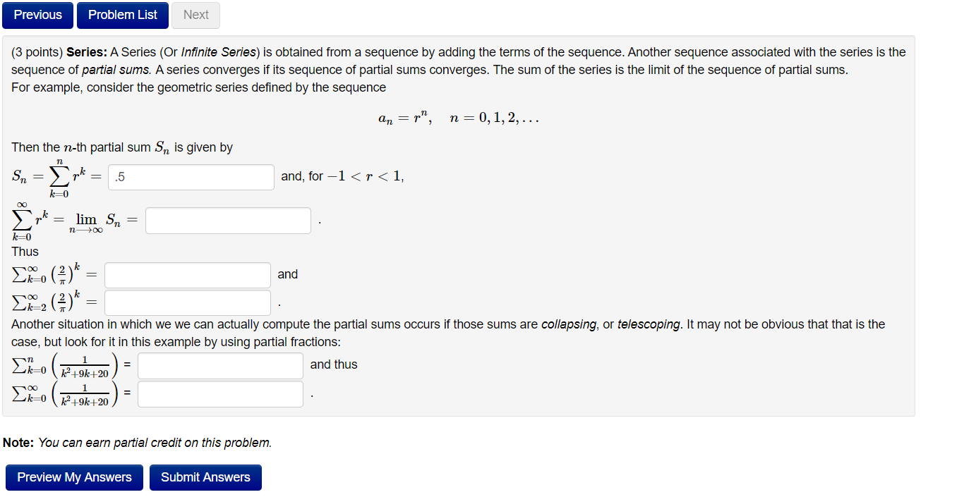 Solved Previous Problem List Next (3 points) Series: A | Chegg.com