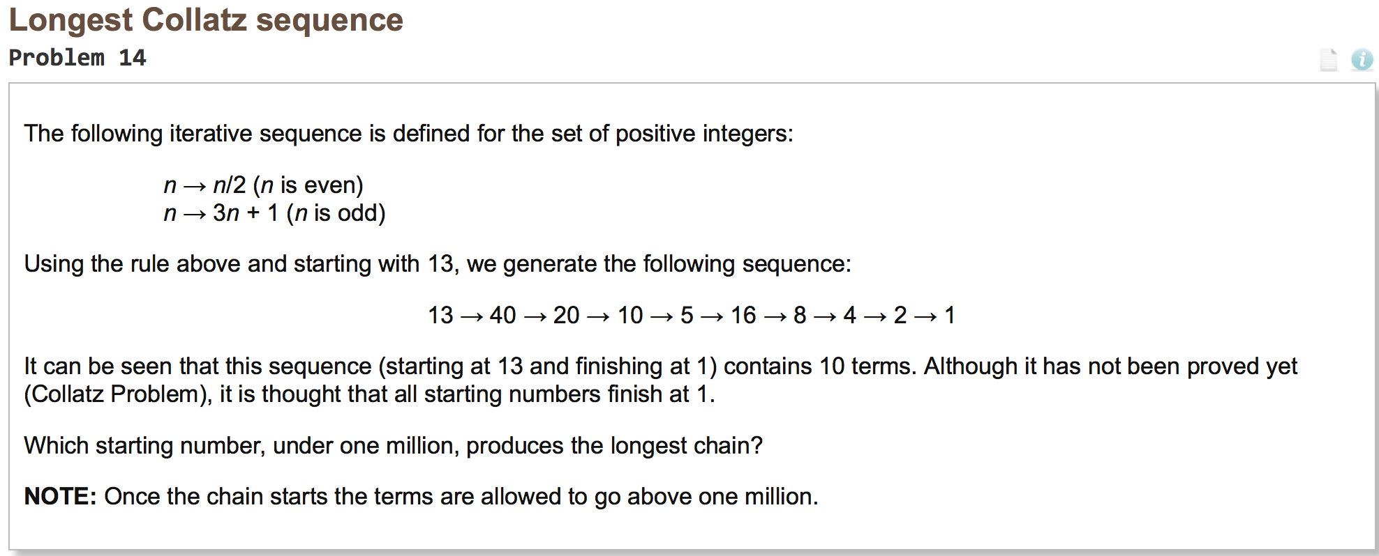 Solved Longest Collatz sequence Problem 14 The following | Chegg.com