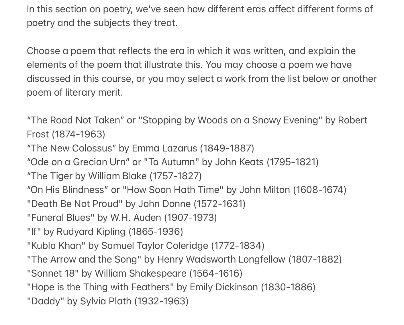 Solved In this section on poetry, we've seen how different | Chegg.com