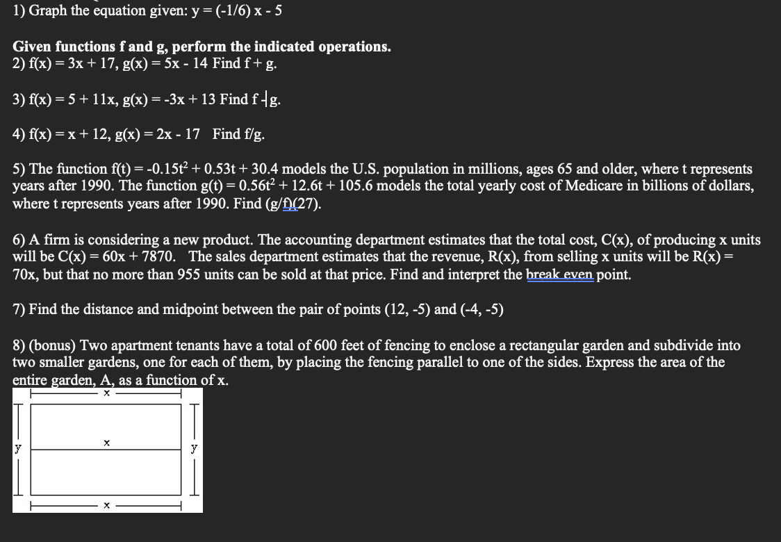 Solved 1) Graph the equation given: y=(−1/6)x−5 Given | Chegg.com Solved 1) Graph the equation given: y=(−1/6)x−5 Given | Chegg.com