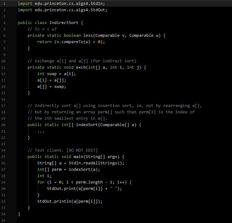 Solved Problem 1. (IndirectSort.java) Implement the static | Chegg.com