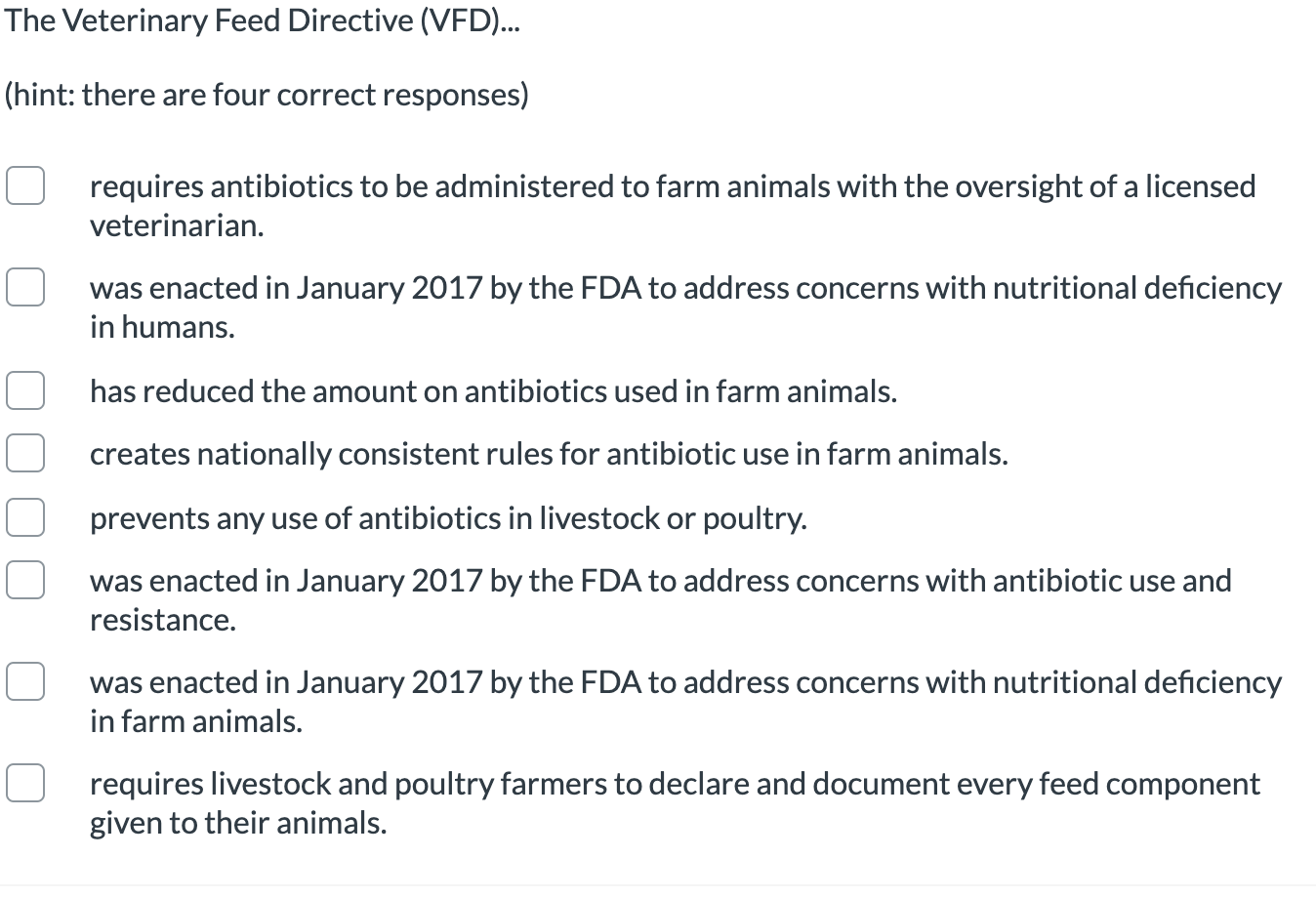 Solved The Veterinary Feed Directive (VFD)... (hint: there | Chegg.com