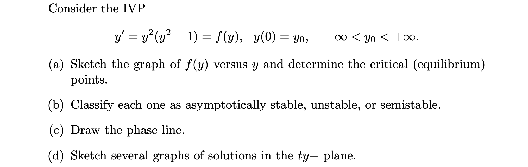 Solved Consider the IVP y' = y? (y2 – 1) = f(y), y(0) = yo, | Chegg.com